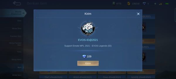Beli Gift Item (7 Hari) Battle Emote: EVOS-ID@2021 Mobile Legends ...