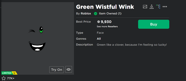 Beli Item Green Wistful Wink Face Roblox Terlengkap dan Termurah Juli ...