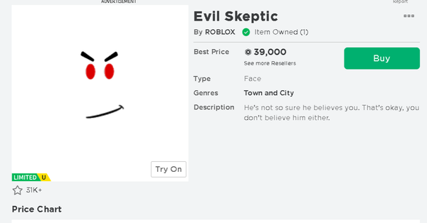 Beli Item Evil Skeptic Roblox Terlengkap dan Termurah Juni 2023 1193791 ...