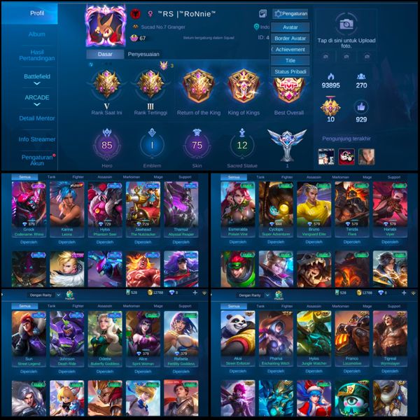 Buy Account Hero 85 + Skin 75. Epic Grock, 10 Special, 18 Elite Mewah ...