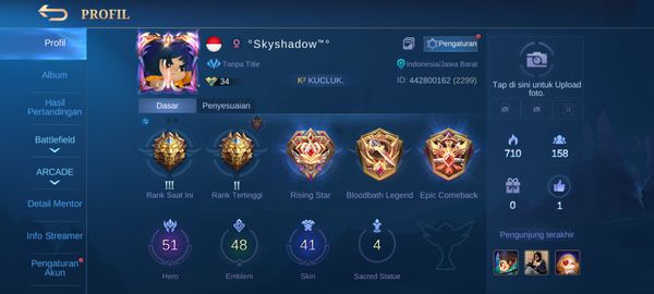 Beli Akun HERO 51 | SKIN 41 | 515 HARITH | 4 SPECIAL | 8 ELITE | STAR ...