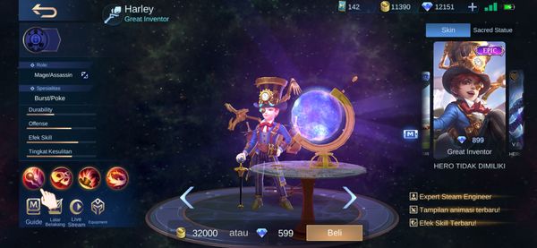 Buy Skin Great Inventor (Epic Skin Harley) Mobile Legends 1222364 | itemku