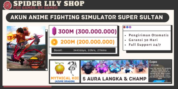 Beli Akun Akun Anime Fighting Simulator 300M Chikara Roblox Terlengkap ...