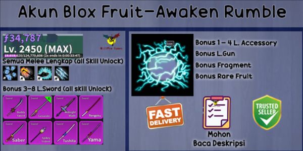 Beli Akun Akun Blox Fruit Level Max (Awaken Rumble) V2 Fighting Style ...
