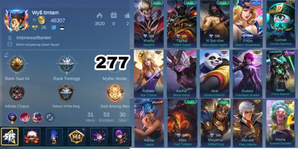 Beli Akun ML277 - AKUN ML BER SKIN SPECIAL FREYA. KARINA KOF. STAR ...