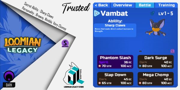 Beli Item Secret Ability Vambat | Loomian Legacy Roblox Terlengkap dan ...