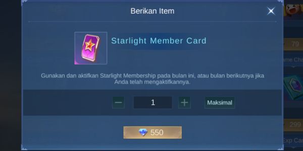 Buy Gift Item Starlight Member Card Mobile Legends 1952753 | itemku