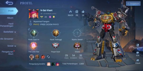 Beli Akun Akun Mobile Legends Skin Transformer Roger, Epic Angela, KOF ...