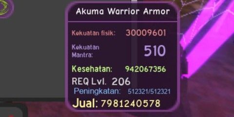 Buy Item Dungeon Quest | Purple Akuma Warrior Armor RBL 2534563 | itemku