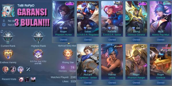 Buy Account M3 Roger [] ATOMIC Miya [] EPIC Roger Saber Rafaela Zilong ...
