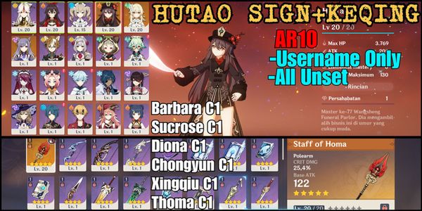 Beli Akun Akun Genshin Impact Hutao Sign Genshin Impact Terlengkap dan ...