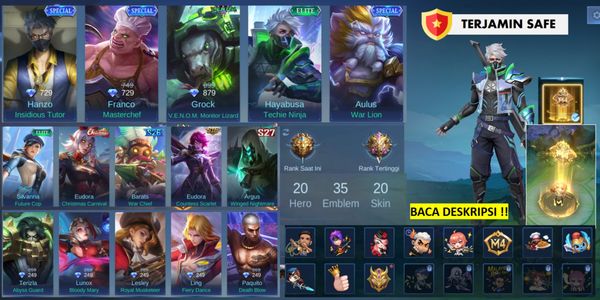 Beli Akun Akun Epic Grock (Venom), Spesial Hanzo, Franco, Aulus, Elite ...