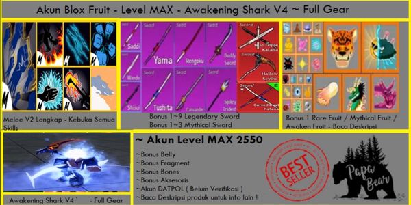 Beli Akun Akun Blox Fruit - Level MAX - Race SHARK V4 Full Gear T10 ...