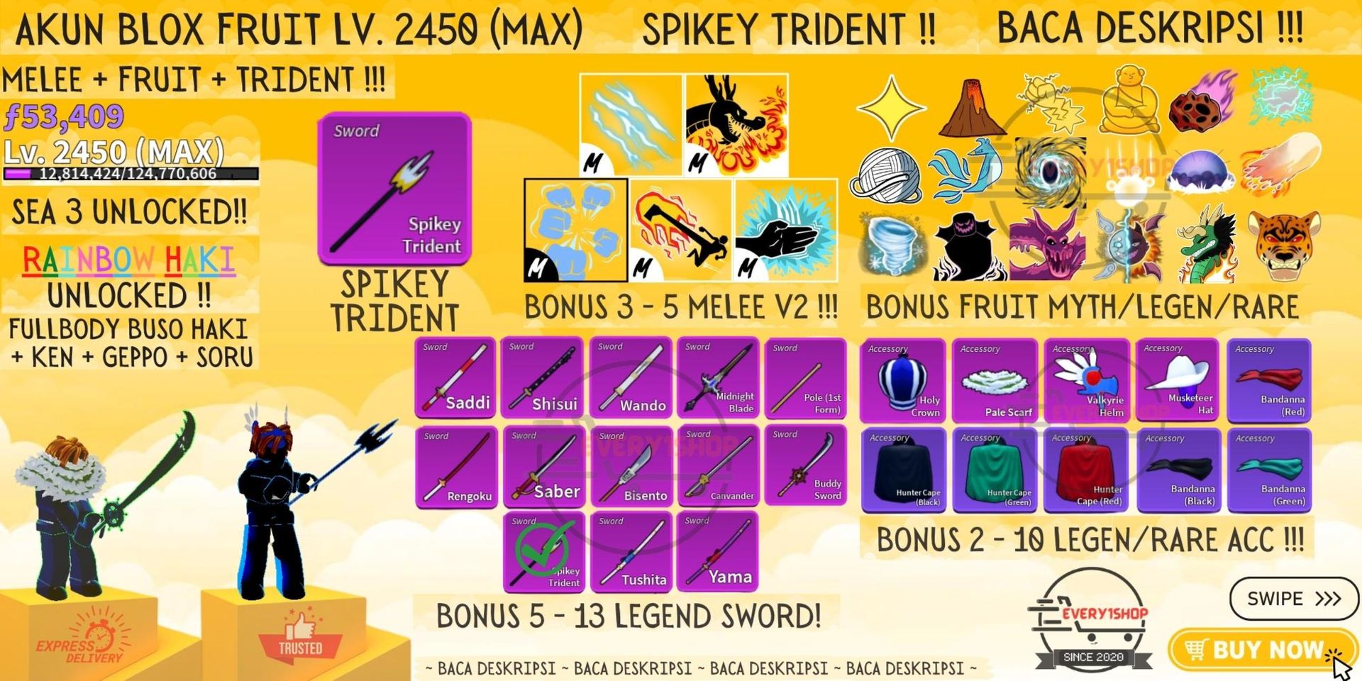 Beli Akun Akun Blox Fruit Lvl (MAX) - Spikey Trident Blox Fruits Roblox ...