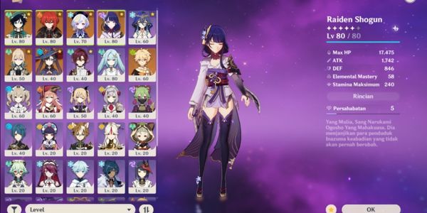 Beli Akun Raiden shogun, venti, diluc, qiqi, mona, jean + WEAPON B5 AR51 SEMI BUILD AKUN ASIA ...