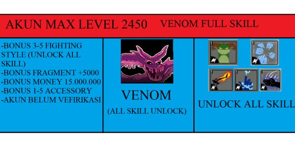 Buy Account Blox fruit account MAX LEVEL - VENOM FULL SKILL (Not ...