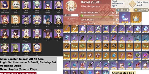 Beli Akun [Raiden Signature] Raiden Engulfing Nahida Qiqi Aquila (No ...