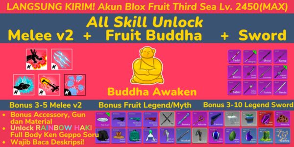 Buy Account Akun Blox Fruit Buddha Level MAX - Belum Diverifikasi Blox ...