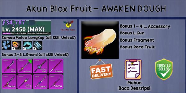 Buy Account Akun Blox Fruit Lvl MAX Awaken Dough V2 Fighting Style Blox ...