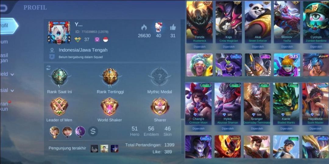 Beli Akun (Android/Ios) Skin 47 | Hero 52 Epic Limit Lesley, 1 Kof ...