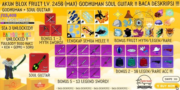 Buy Account Blox Fruit Account Lvl (MAX) - Godhuman + Soul Guitar ...