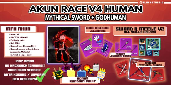 Beli Akun Akun Blox Fruit Race Human V4 (Awakening) {Mythical Sword ...