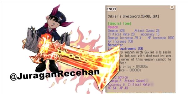 Beli Weapon Sakiel's Greatsword XG+9 (Berserker) Zerk Seal Online ...