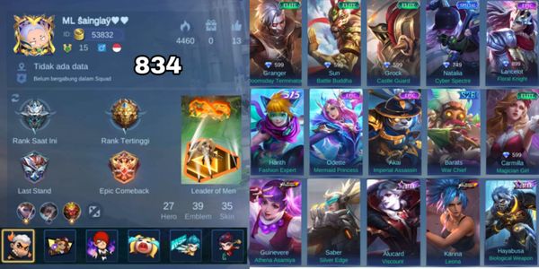 Beli Akun ML834 - AKUN ML SULTAN BER SKIN KOF GUINEVERE, EPIC LIMIT ...