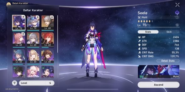 Buy Account akun hsr seele Honkai: Star Rail 2371405 | itemku