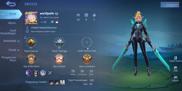Beli Akun Akun Hero 25 Skin 15 Username All Unbind Mobile Legends Terlengkap dan Termurah ...