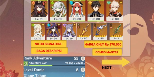 Beli Akun B13 AKUN GG HU TAO + NAHIDA + NILOU + ZHONGLI + KAZUHA AR 55 ...