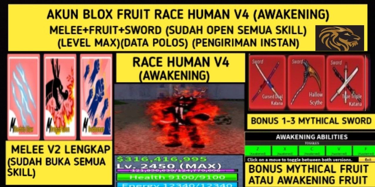 Buy Akun Akun Blox fruit Race Human V4 T1 (Awakening) (Level Max) (Data Polos) Blox Fruits ...