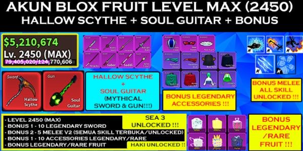 Buy Account Blox Fruit Account Level MAX - Hallow Scythe + Soul Guitar ...