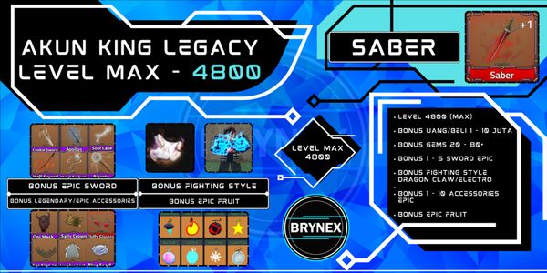 Buy Account King Legacy Account Level MAX - Saber Legendary Sword ...