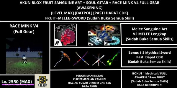 Buy Account Blox Account Fruit Sanguine Art + SOUL GUITAR + Race MINK ...