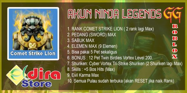 Beli Akun AKUN NINJA LEGEND RBL >> COMET STRIKE LION Ninja Legends Terlengkap dan Termurah ...