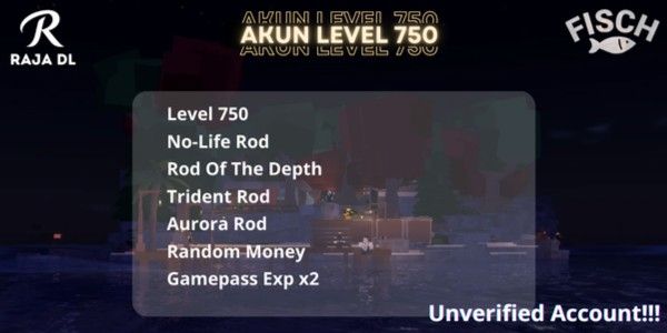 Beli Akun Akun Level 750 || No-Life Rod || Gamepass Double Exp - Fisch RBL Fisch Terlengkap dan ...
