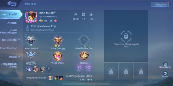 Buy Account (90) Akun Mlbb Emblem Max Warrior Return Skin Epic Limit ...