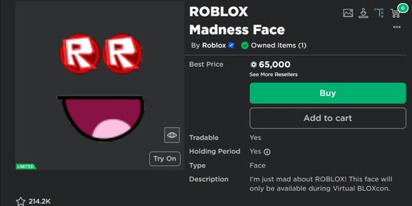Buy Item ROBLOX Madness Face Roblox 2645467 | itemku