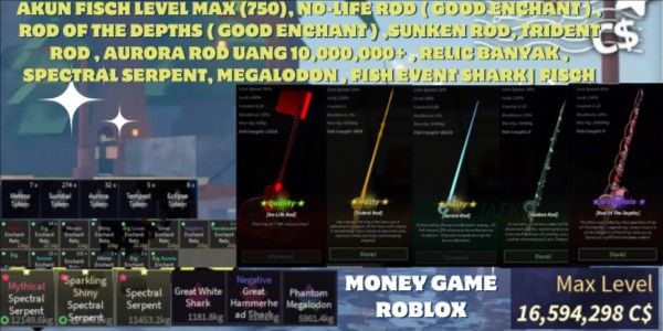 Buy Account FISCH ACCOUNT LEVEL MAX (750), NO-LIFE ROD (GOOD ENCHANT ...