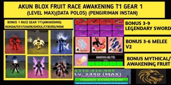 Beli Akun Akun Blox Fruit Awakening Race V4 T1 (Gear 1) (LEVELMAX) (DATPOL) Blox Fruits Roblox ...