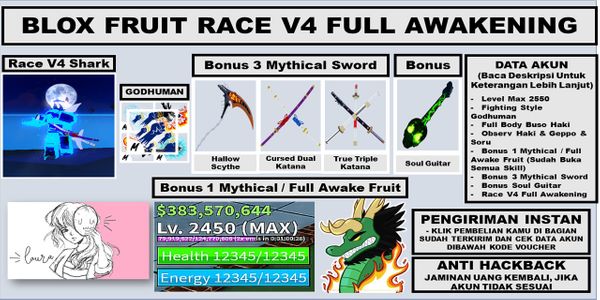 Beli Akun Akun Blox Fruit Shark Race V4 Full Awakening ( Full Gear ...