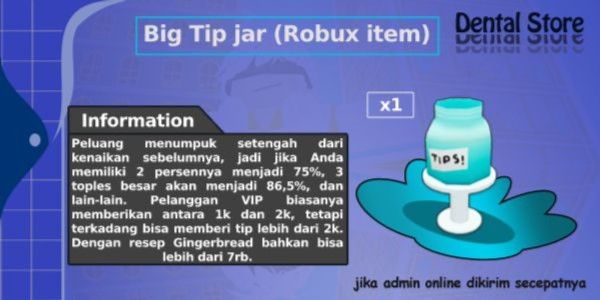 Buy Item Big Tip jar (Robux Item) My Restaurant! Roblox 2686902 | itemku