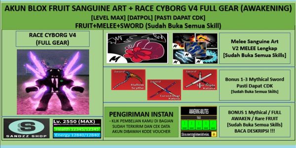 Buy Account Blox Account Fruit Sanguine Art + Race Cyborg V4 Full Gear ...