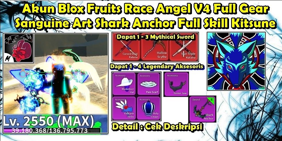 Buy Akun Akun Blox Fruits Race Angel V4 Full Gear Sanguine Art Shark ...