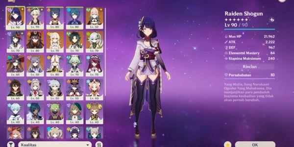 Beli Akun [ASIA] AR 55 + 12 B5 | RAIDEN SHOGUN C2, JEAN C1, HU TAO ...