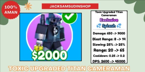 Beli Cameraman Toxic Upgraded Titan Cameraman - Toilet Tower Defense ...