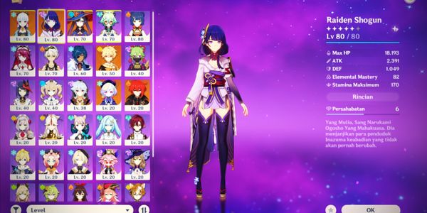 Beli Akun 5B5 Akun Raiden shogun SIGNATURE, ayaka SIGNATURE, diluc C1, mona C1, qiqi + 5 WEAPON ...