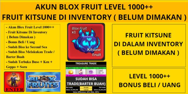 Buy Account Akun Blox Fruit Level 1000++ Fruit Kitsune Di Inventory ( Belum Dimakan ) + Sudah ...