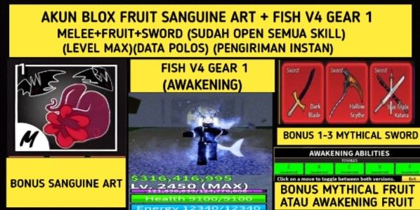 Buy Account Blox Fruit Sanguine + Fish V4 Gear 1 (LevelMax) Account ...